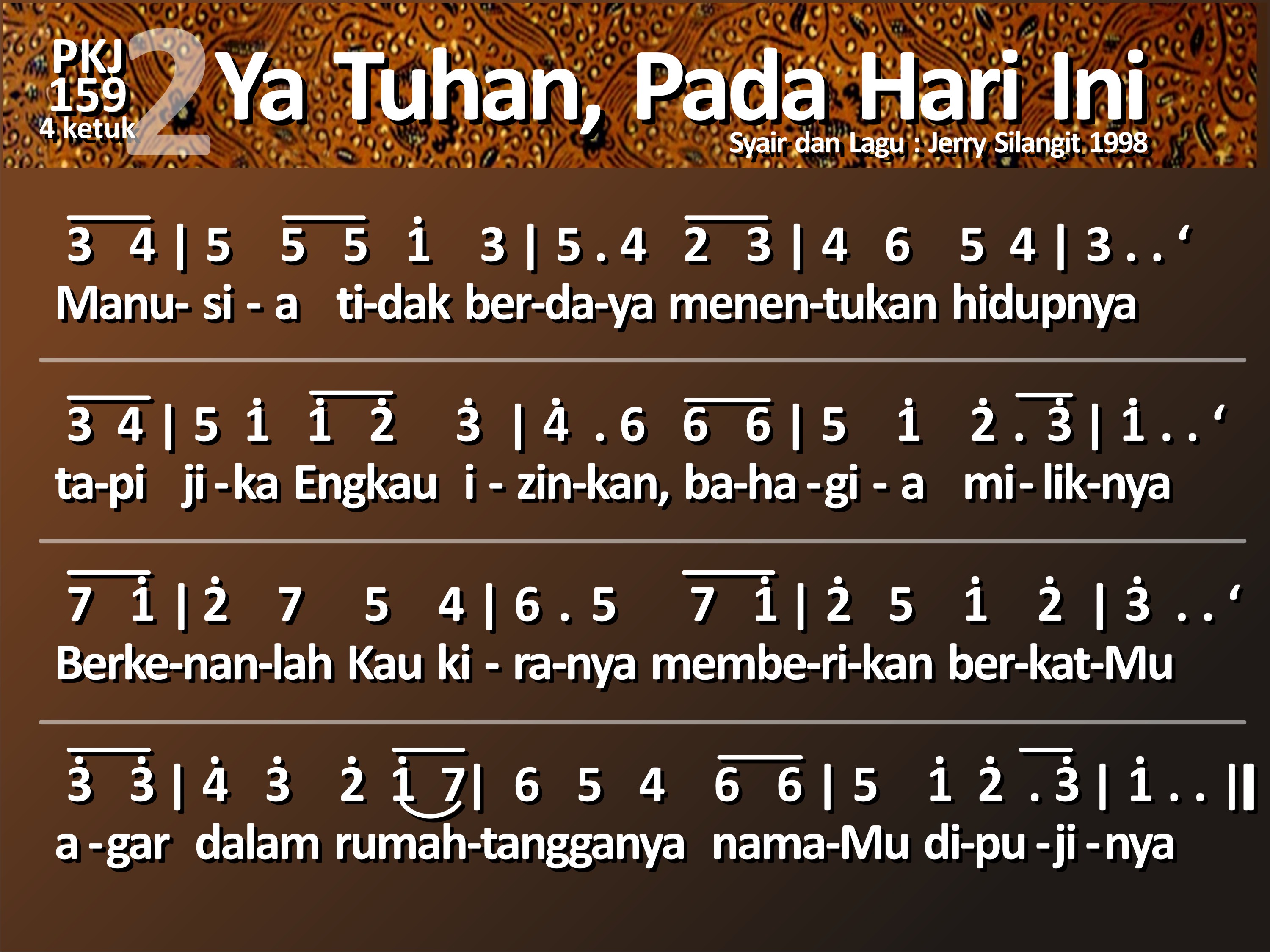 KidungOnline.com - PKJ 159 YA TUHAN, PADA HARI INI